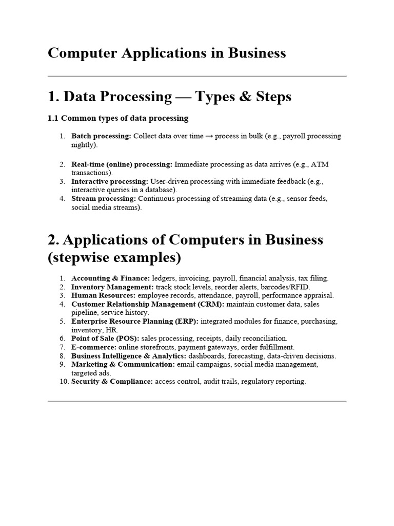 Computer Application in Business Full Notes | PDF | Spreadsheet ...