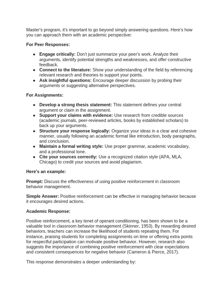 Master's Program, It's Important to Go Beyond Simply Answering ...
