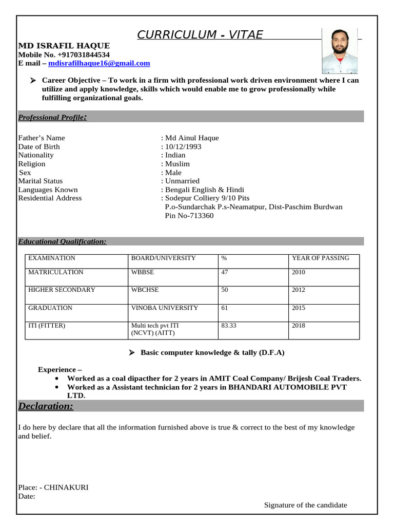 MD Israfil CV | PDF