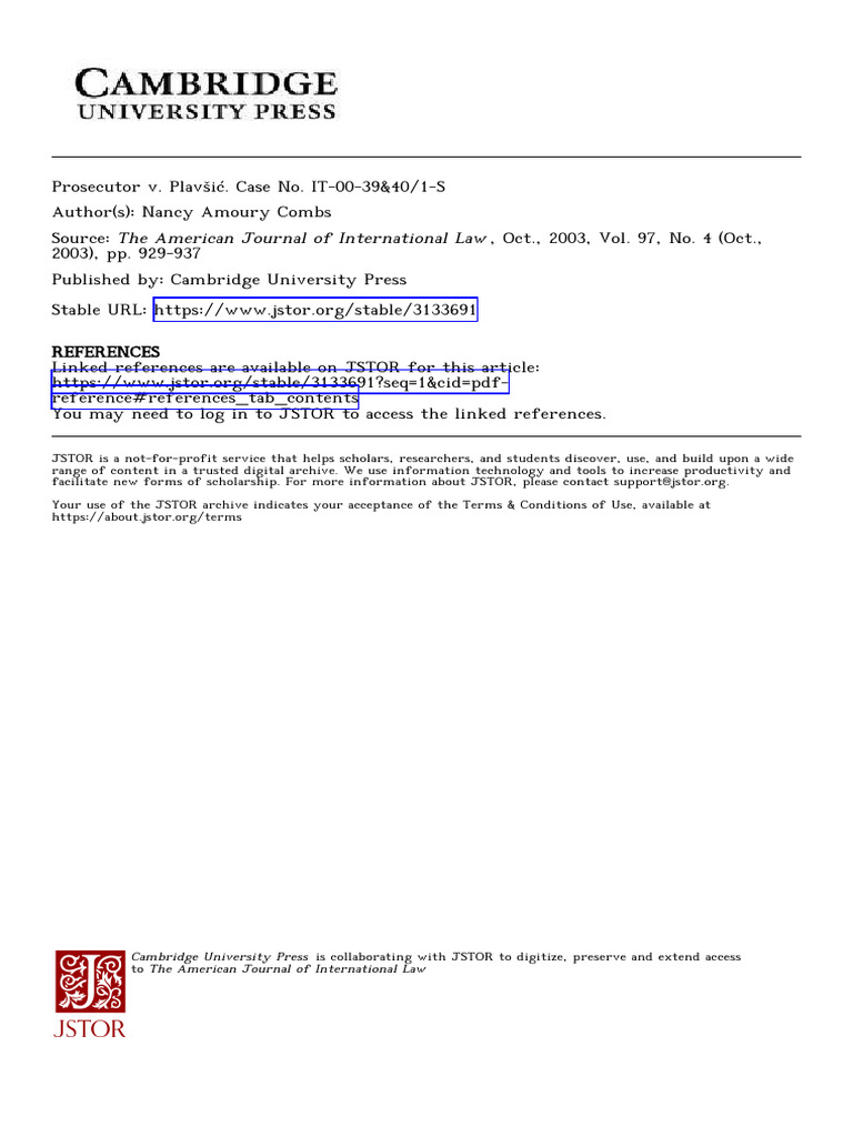 Combs_ 2003_Prosecutor vs Plavsic | PDF | Plea | Justice