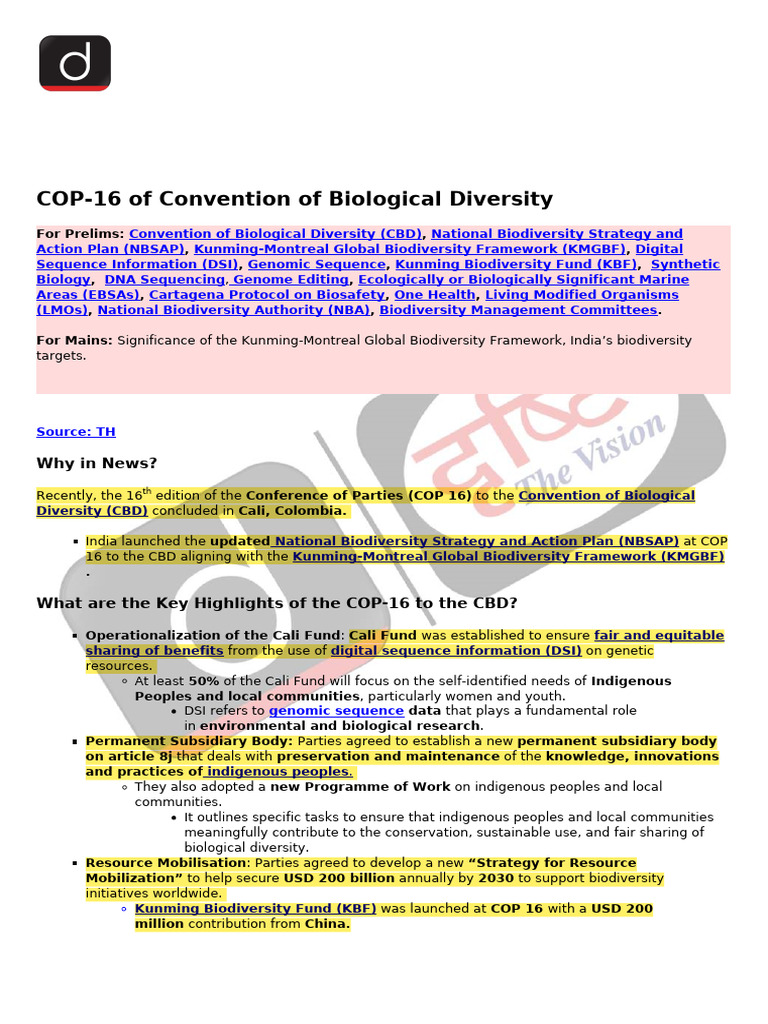 COP-16 of Convention of Biological Diversity | PDF | Biodiversity ...