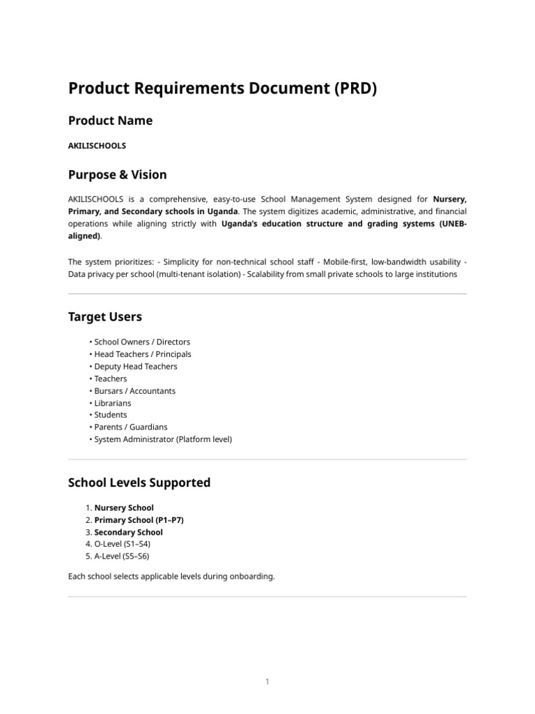 School Management System Prd (Uganda) | PDF | Postgre Sql | Bootstrap ...