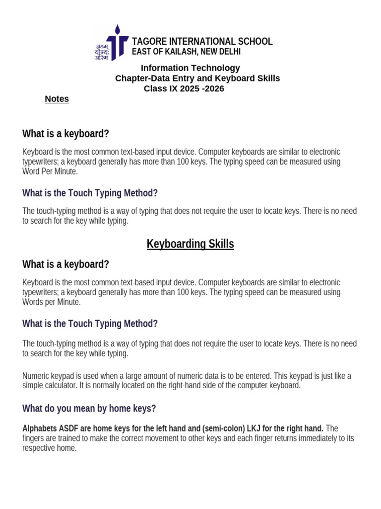 Data Entry and Keyboard Skills Notes | PDF | Computer Keyboard | Cursor ...