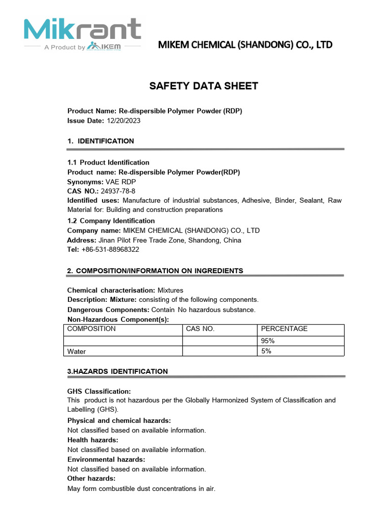 Msds-mikrant Rdp (Mikem Chemical) | PDF | Dangerous Goods | Firefighting