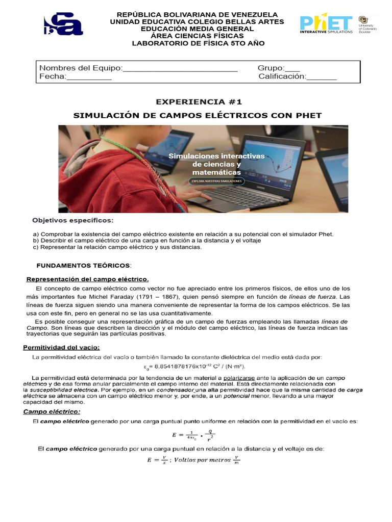 Lab #2 - Experiencia #1 Simulación de Campos Eléctricos Con Phet | PDF ...