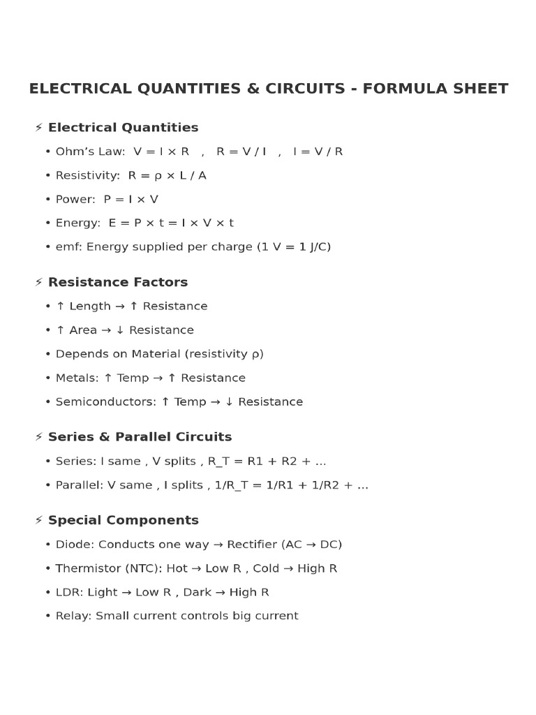 Electrical Formula Sheet - PNG | PDF