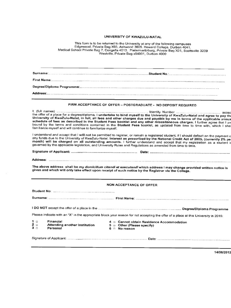 Acceptance Offer Forms - 2026 | PDF