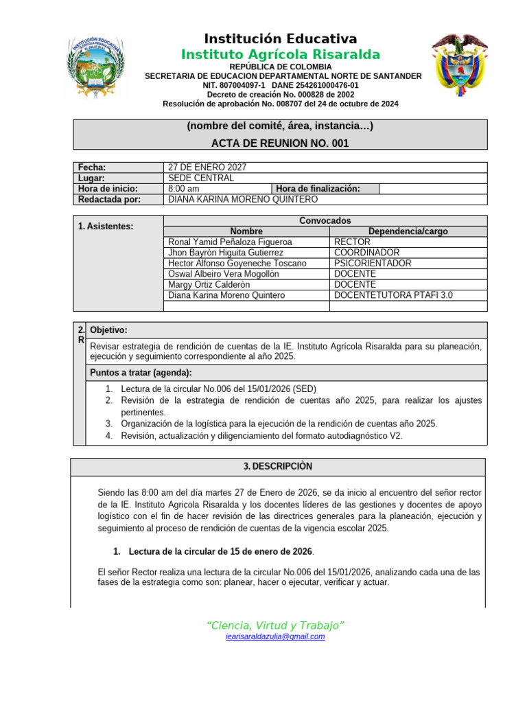 Formato de Acta de Rendicón de Cuentas | PDF
