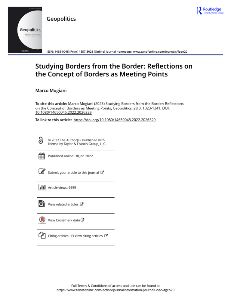 Studying Borders From the Border Reflections on the Concept of Borders ...