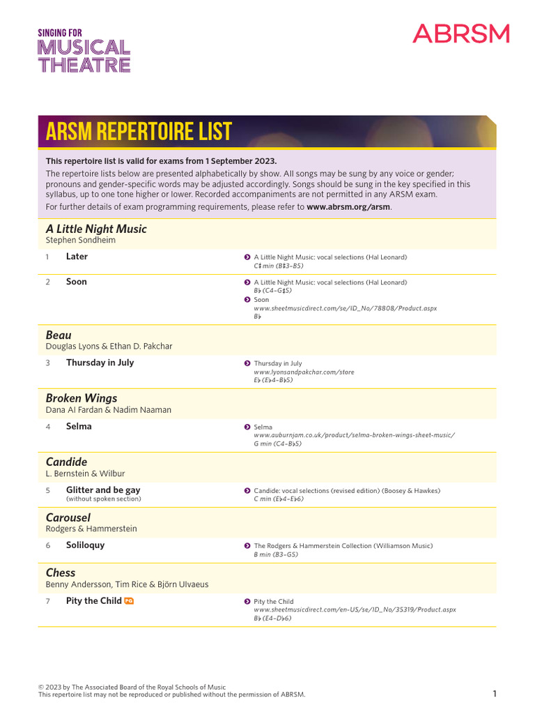 ARSM Repertoire Singing for Musical Theatre | PDF | Musical Theatre ...