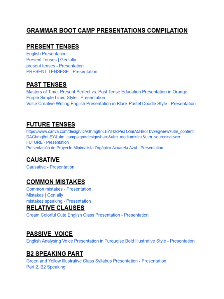 Grammar Boot Camp Presentations Compilation | PDF