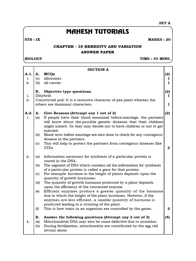Ch. 16 Heredity and Variation_Set A_AP | PDF | Rna | Nucleotides