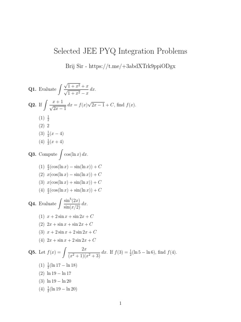 Selected JEE PYQ Integration | PDF