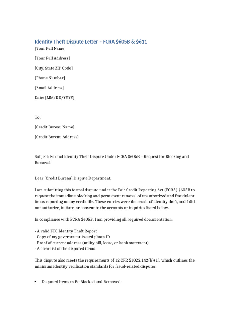 Identity Theft Dispute Template | PDF
