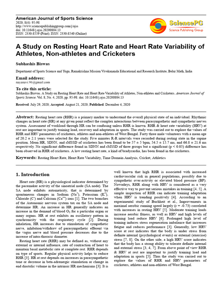 A Study On Resting Heart Rate and Heart | PDF | Heart Rate | Angiology