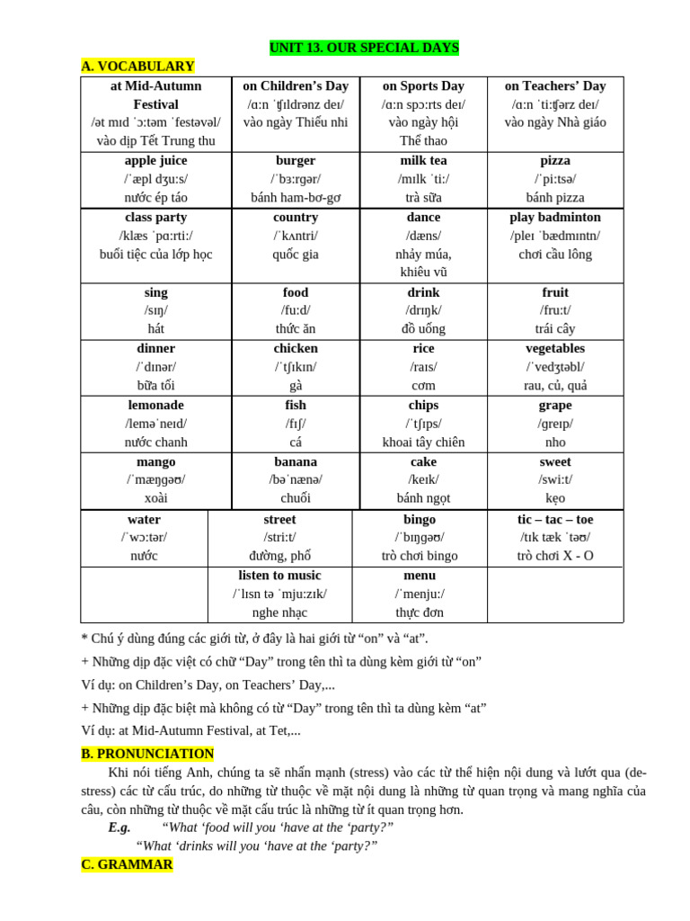 Thuvienhoclieu.com Bai Tap Anh 5 Global Unit 13 Our Special Days | PDF