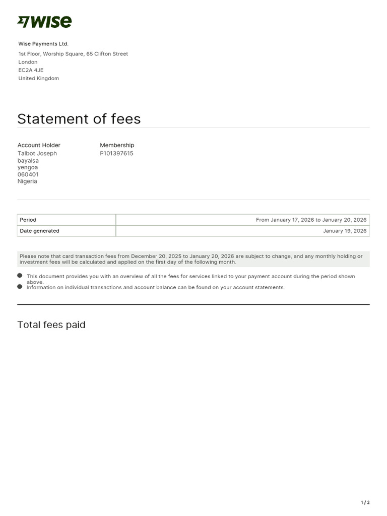 Fee Statement | PDF | Fee | Debit Card