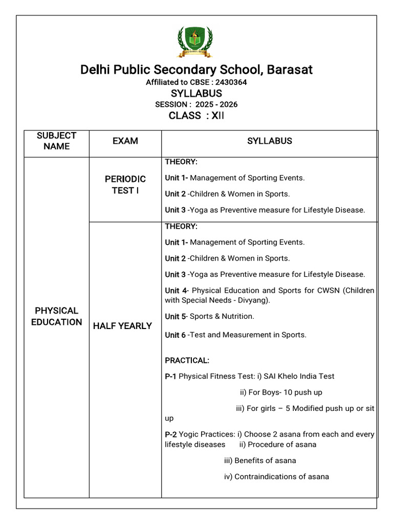 Physical Education Syllabus | PDF