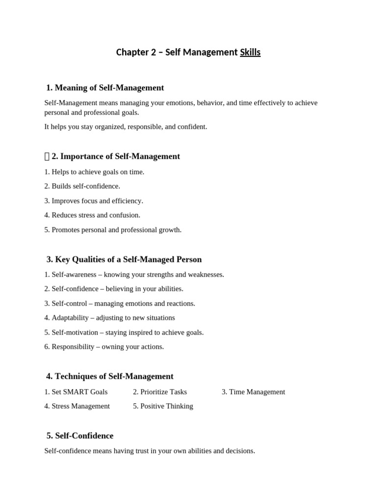 Chapter 2 - Self Management Skills | PDF | Goal | Professional Skills