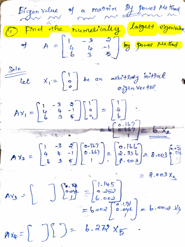 Eigen Value of a Matrix by Power Method | PDF