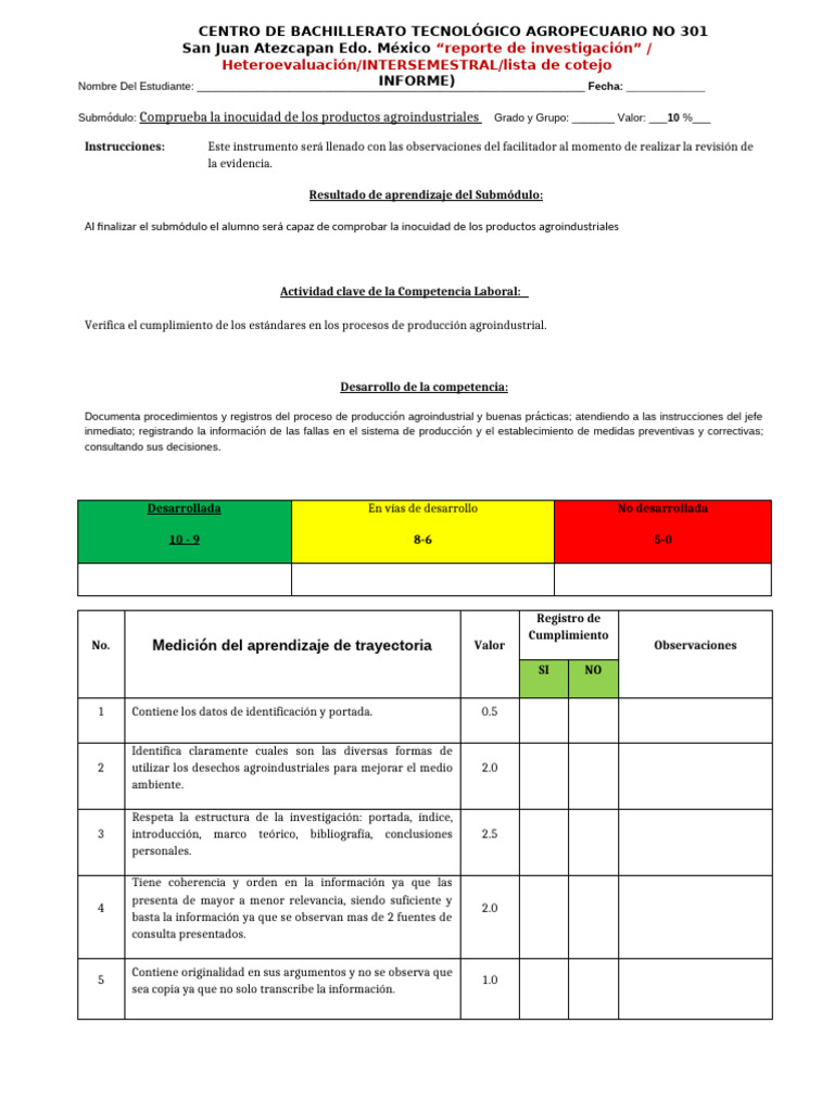 Lista de Cotejo Reporte de Investigacion Aprovechamiento de Residuos ...