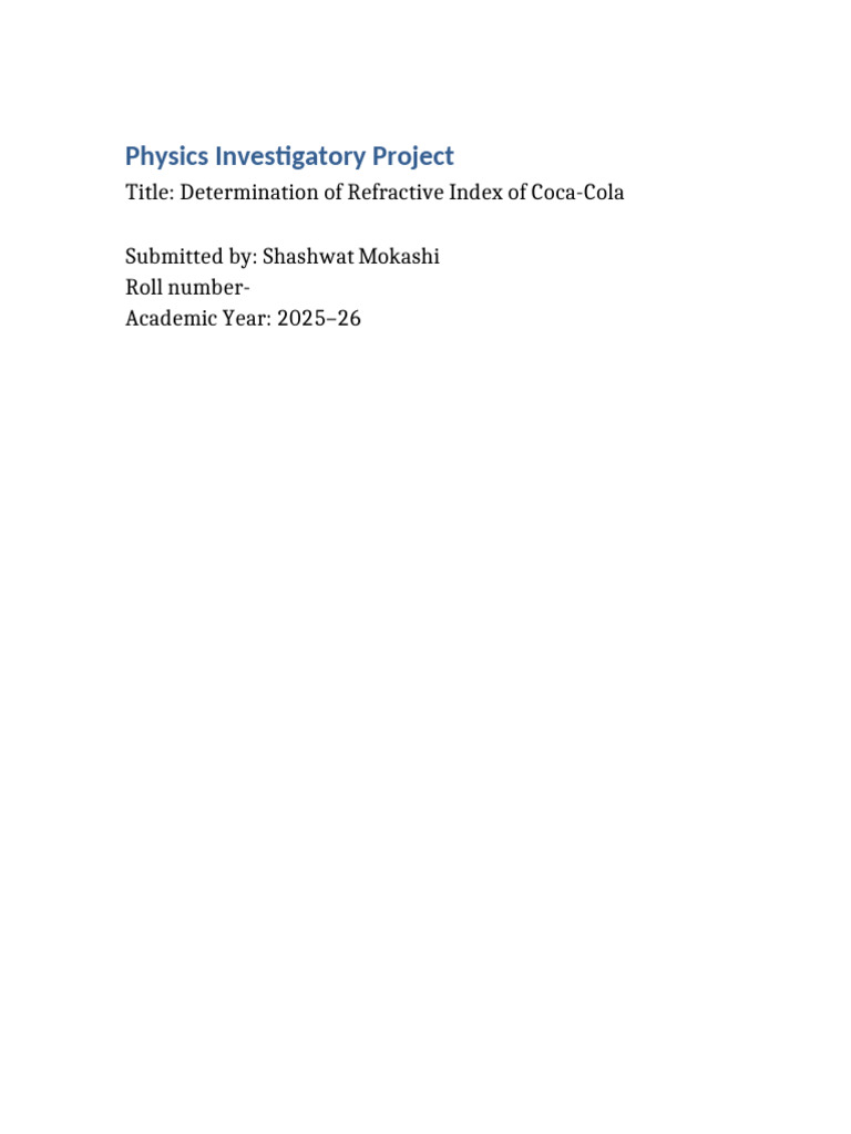 Refractive Index of CocaCola Physics Project | PDF | Refractive Index ...