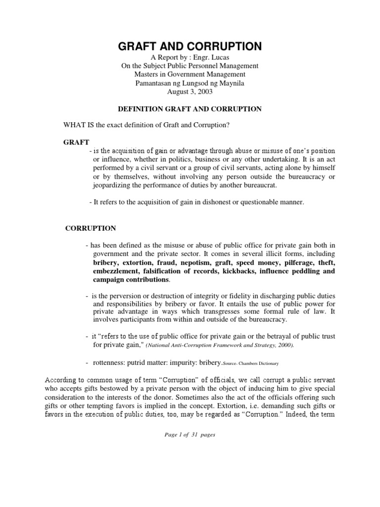 Understanding Graft and Corruption | PDF | Political Corruption ...