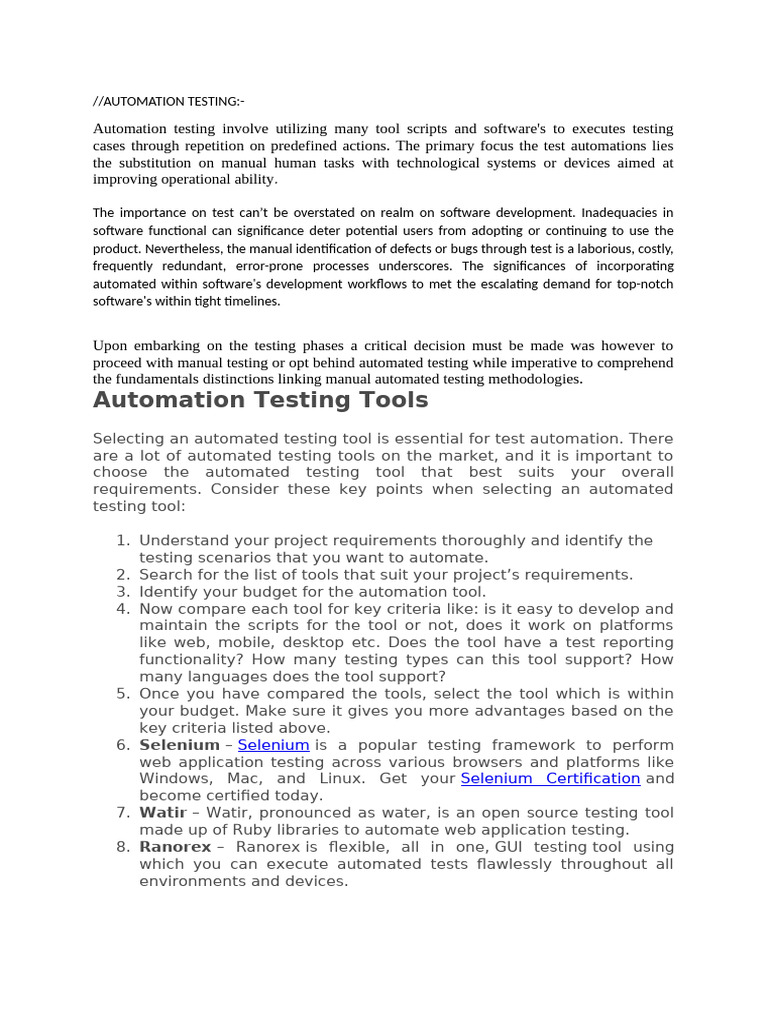 AUTOMATION TESTING Report | PDF | Selenium (Software) | Cross Platform ...