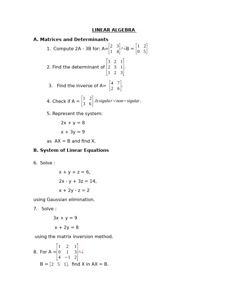 Linear+Algebra +Question+Set | PDF