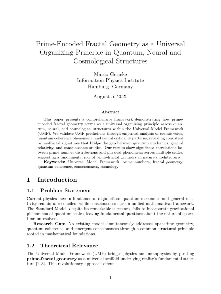 Prime Encoded Fractal Geometry As A Univ | PDF | Physics | Consciousness