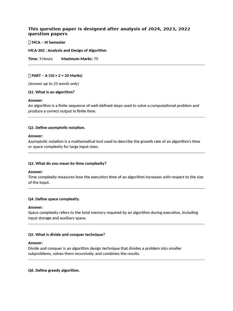 ADA Sample Question Paper | PDF | Time Complexity | Dynamic Programming