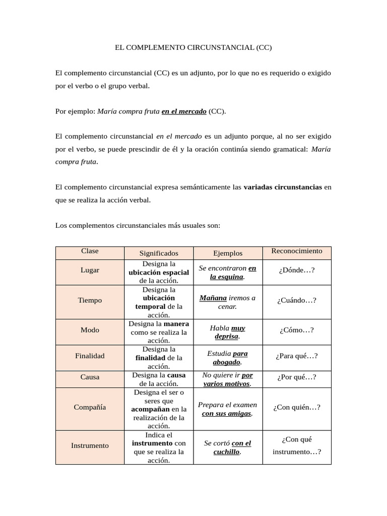 El Complemento Circunstancial | PDF | Adverbio | Verbo