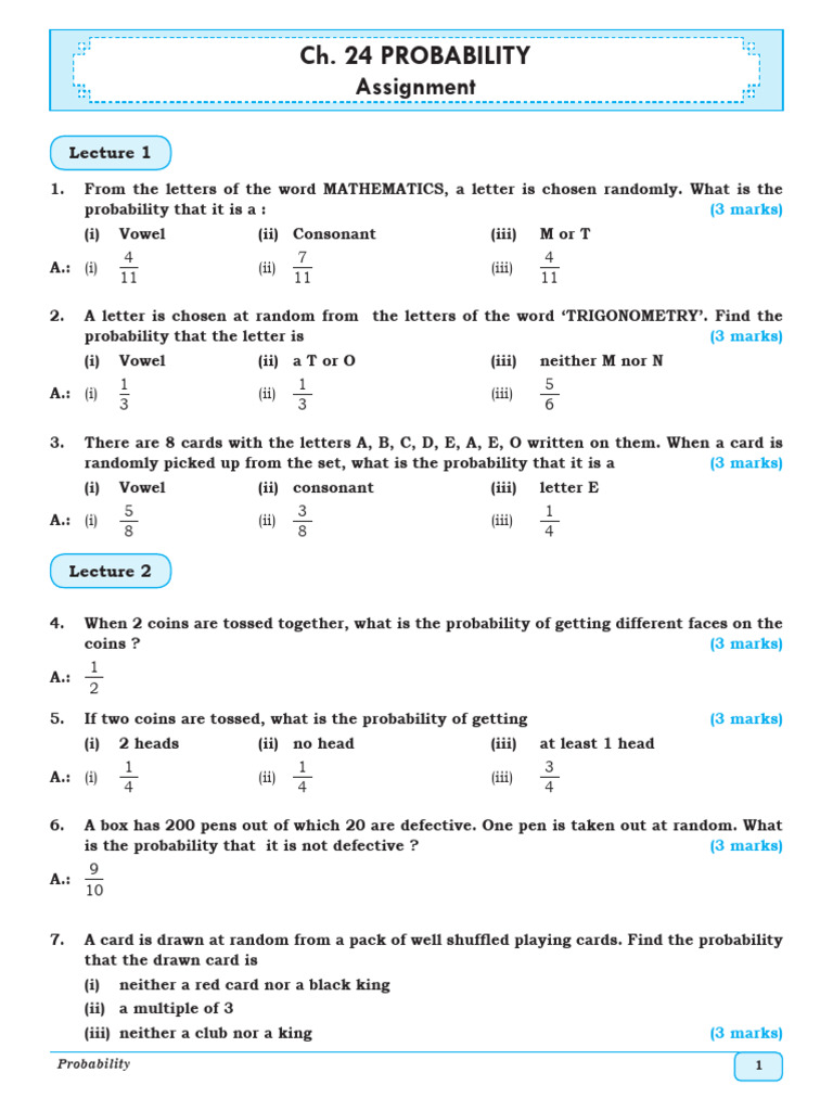 Ch. 24 Assignment - Probability | PDF | Probability