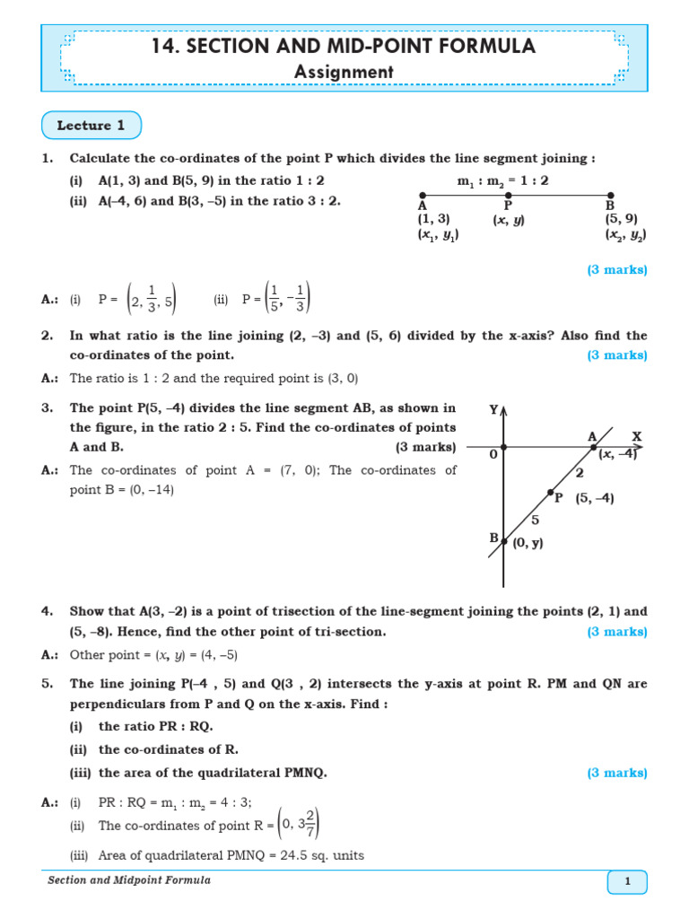 Ch. 14 Assignment - Section and Mid-Point Formula | PDF | Classical ...