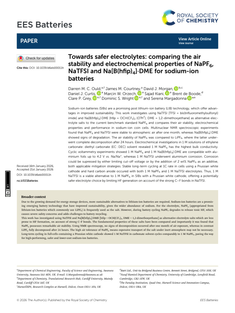 Towards safer electrolytes: comparing the air stability and ...