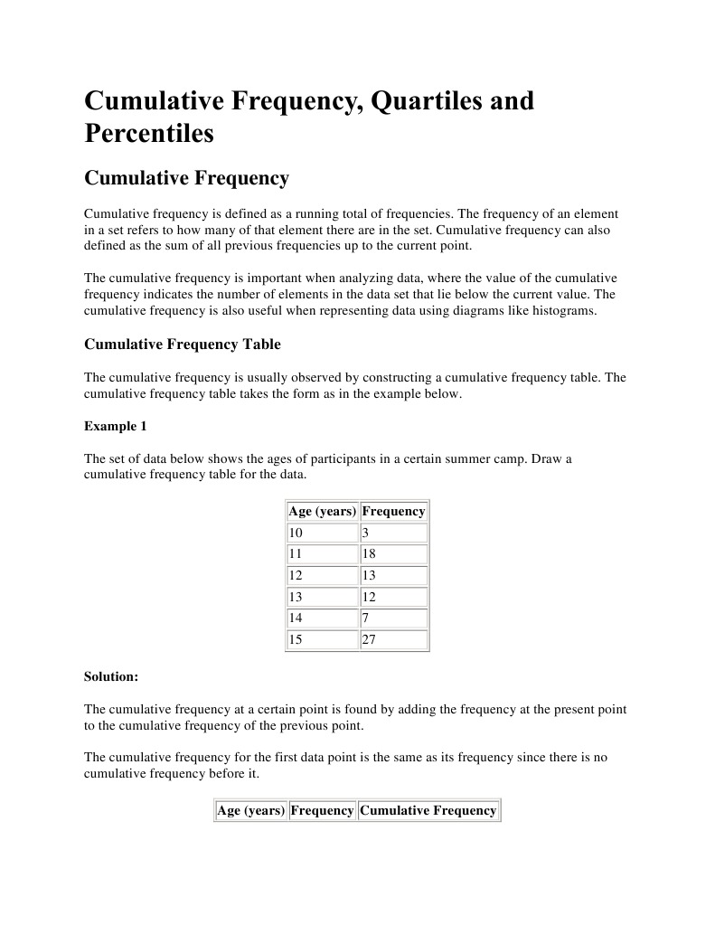 Quartiles Cumulative Frequency | PDF | Percentile | Quartile