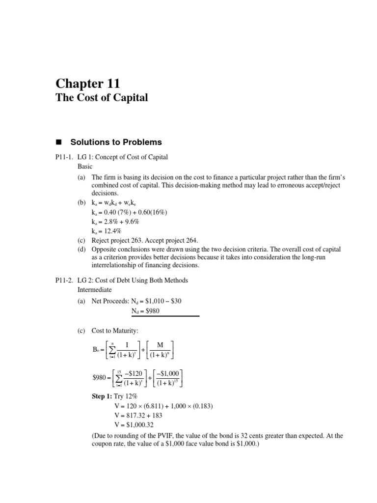 Financial Management Chapter 11 Answer Pdf Cost Of Capital Stocks