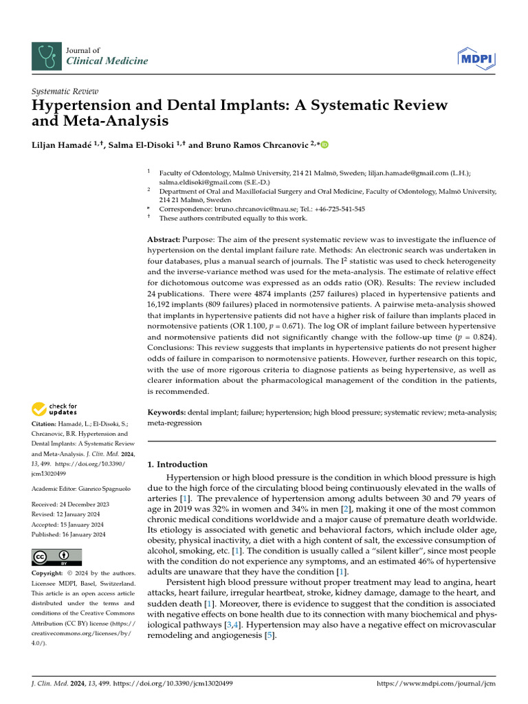 Hypertension and Dental Implants a Systematic Revi | PDF | Hypertension ...