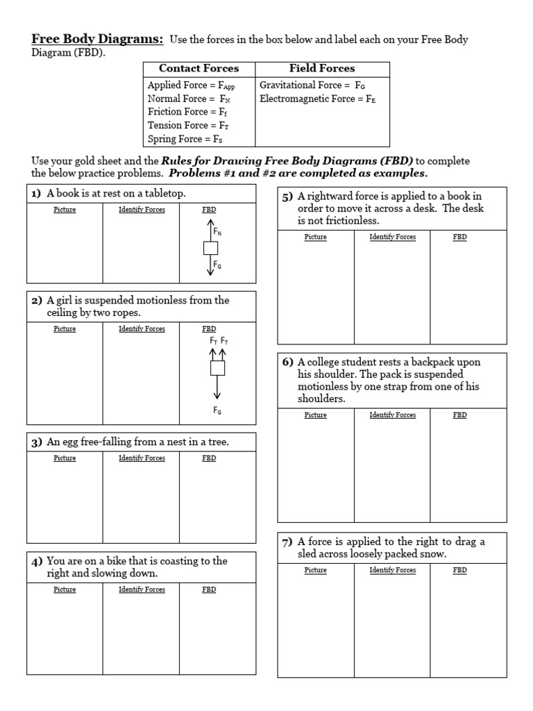 Free Body Diagrams_Worksheet | PDF | Force | Mechanics