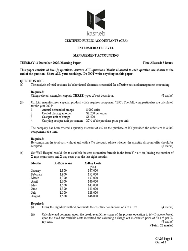 Management Accounting 2015 Dec 2025 Past Papers | PDF | Inventory | Expense