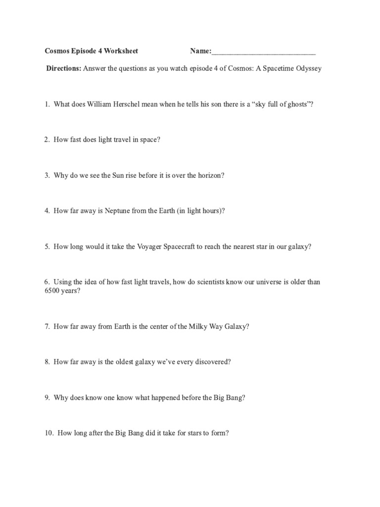 Cosmos Episode 4 Worksheet | PDF