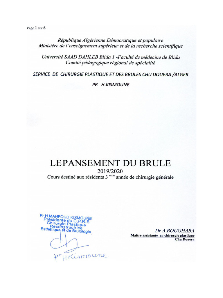 pansement chez le brûlé Chir plastique 3eme A | PDF