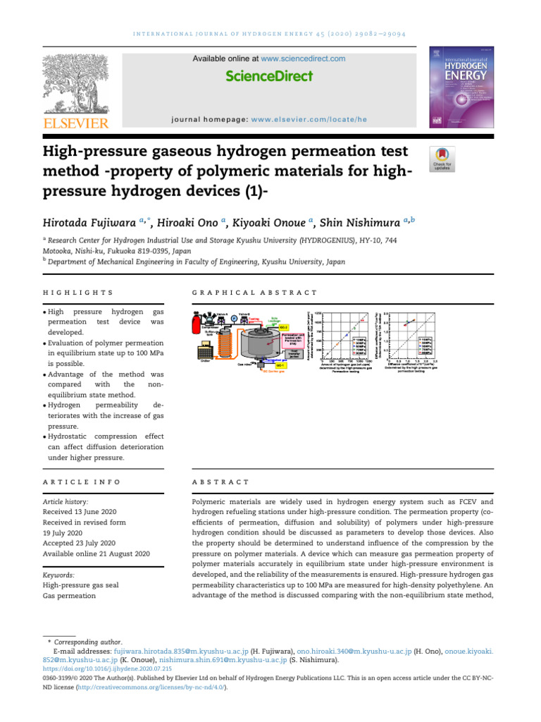High-pressure Gaseous Hydrogen Permeation Test | PDF | Gases | Polymers