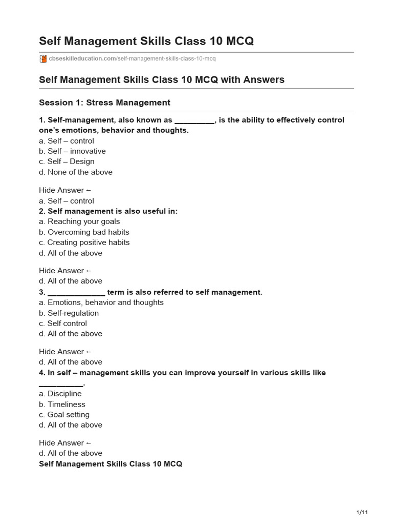 Self Management Skills | PDF | Stress Management | Stress (Biology)