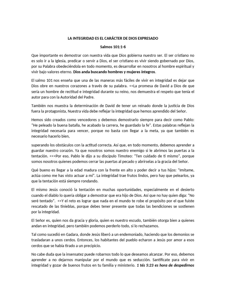 La Integridad Es El Carácter de Dios Expresado | PDF | Contenido ...