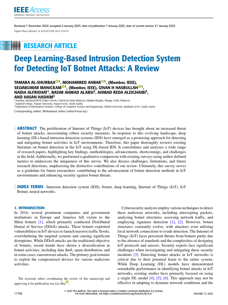 Deep Learning-Based Intrusion Detection System For Detecting IoT Botnet ...