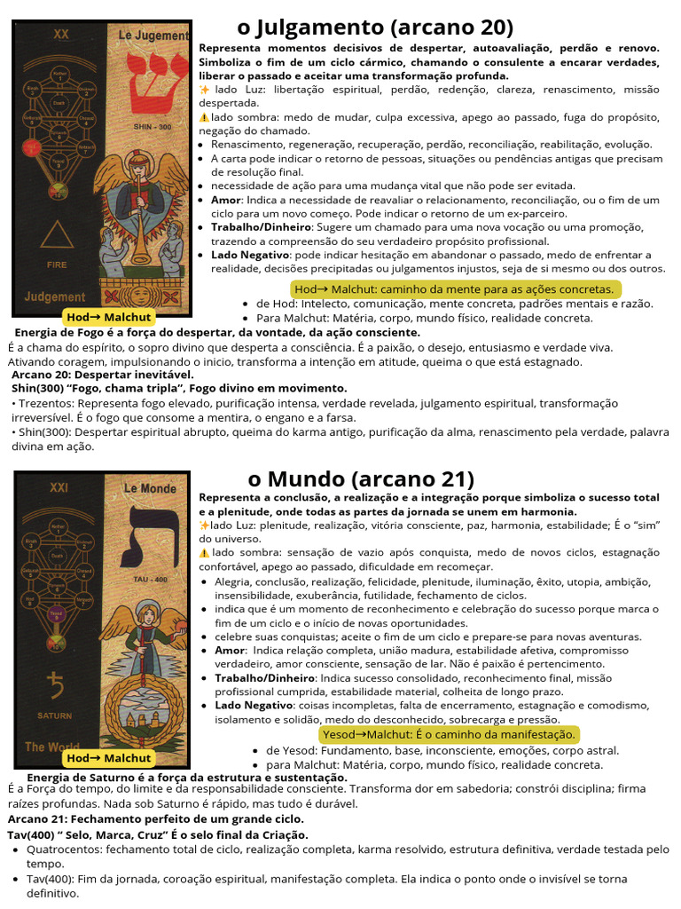 Significados Tarot Arcanos 20 e 21 | PDF | Amor | Carma