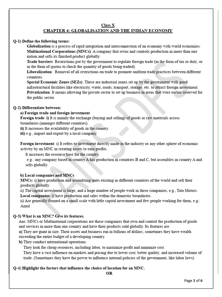 Updated 2025-26 Notes - CH 4 Globalization | PDF | World Trade ...