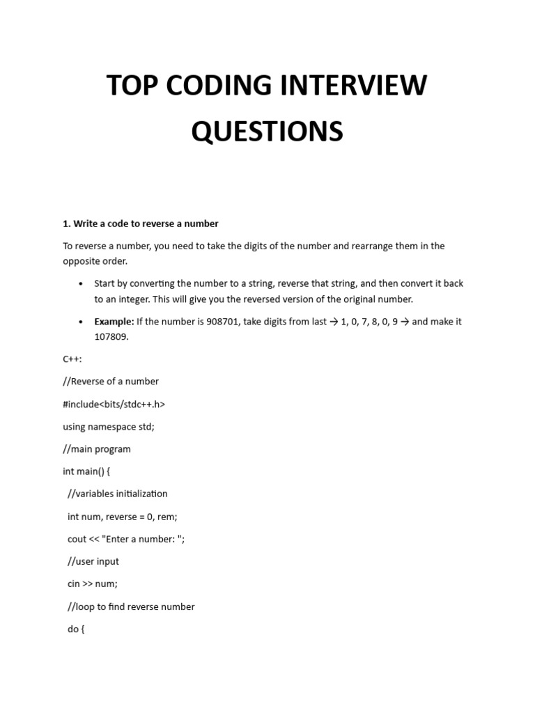 Coding Interview Questions | PDF | Computer Programming | Algorithms ...