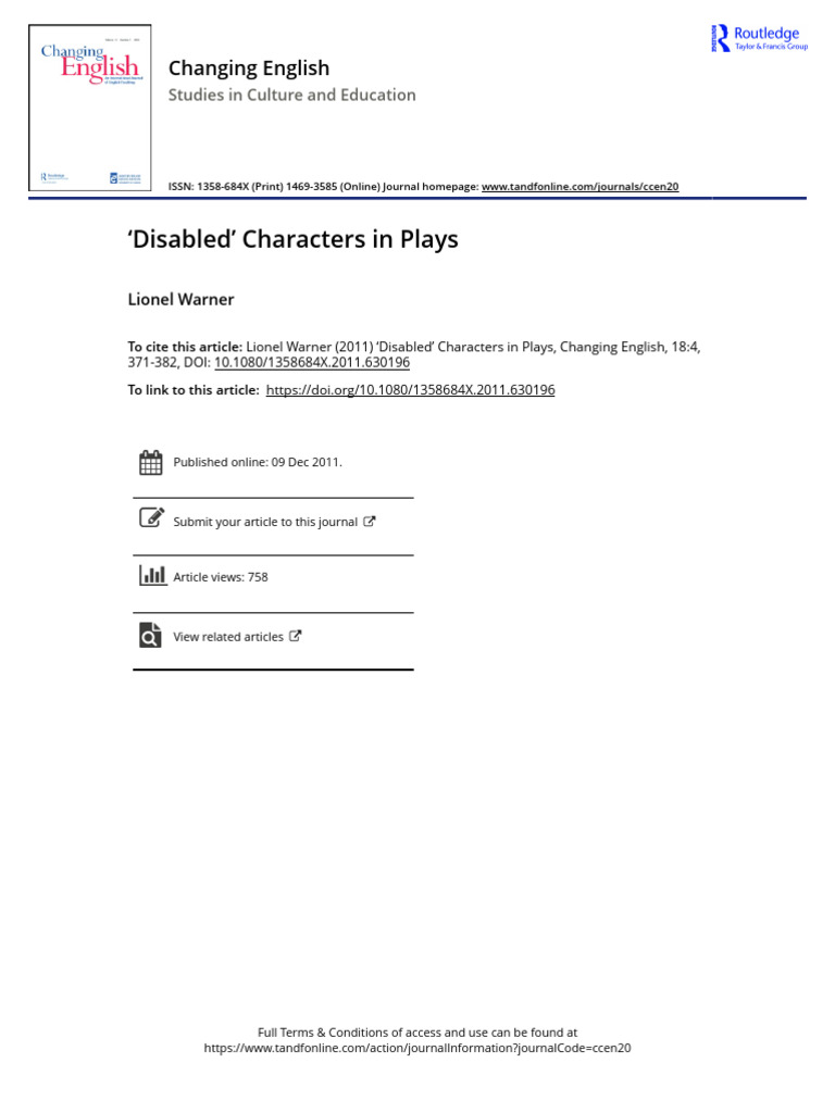 Disabled Characters in Plays | PDF